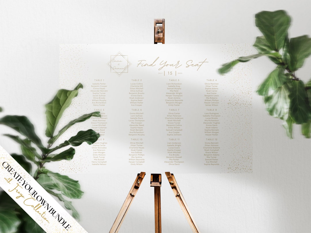FREYA Printable Seating Chart Poster Template White and Gold - Etsy