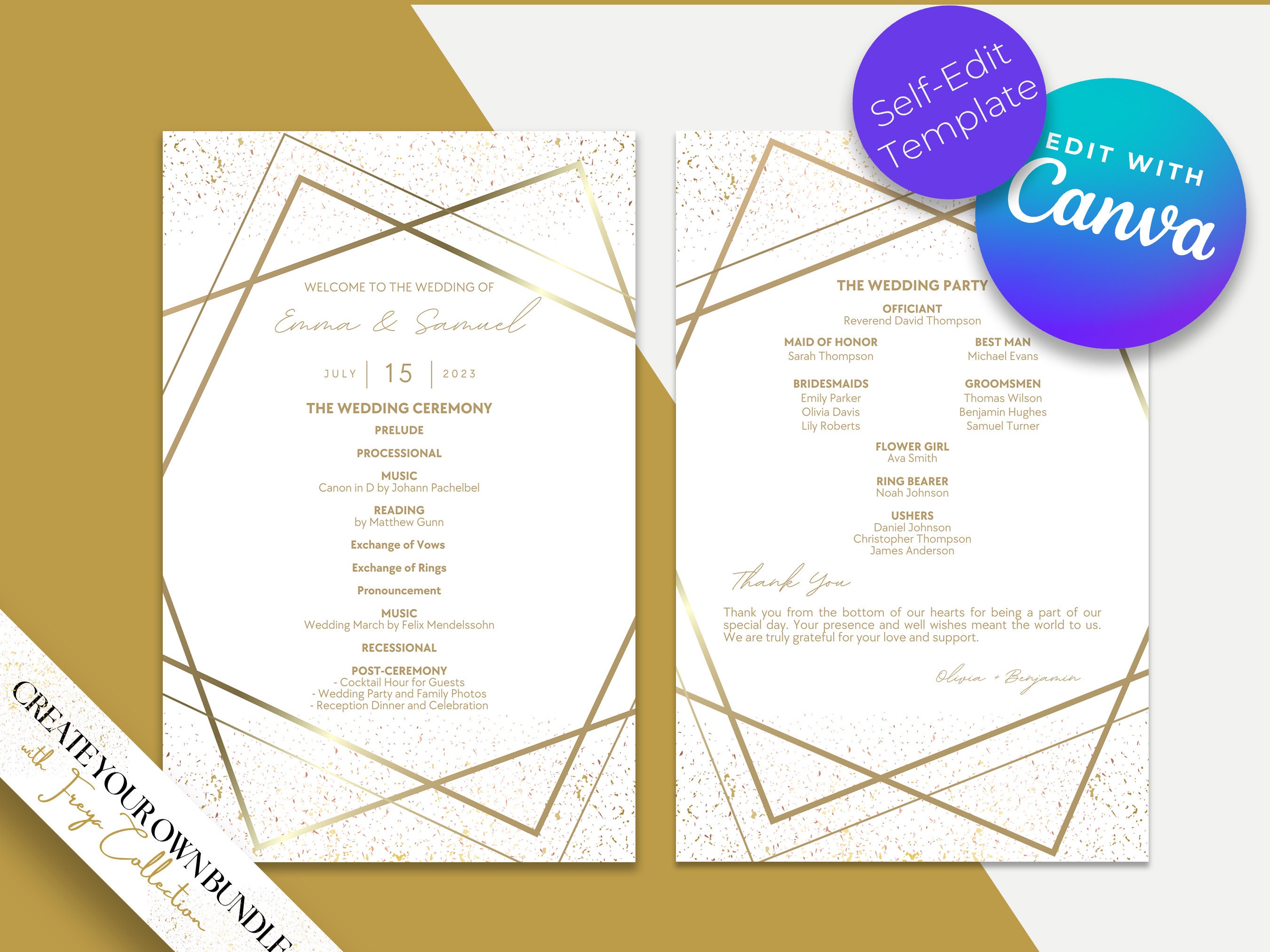 FREYA Printable Wedding Program Template White and Gold - Etsy