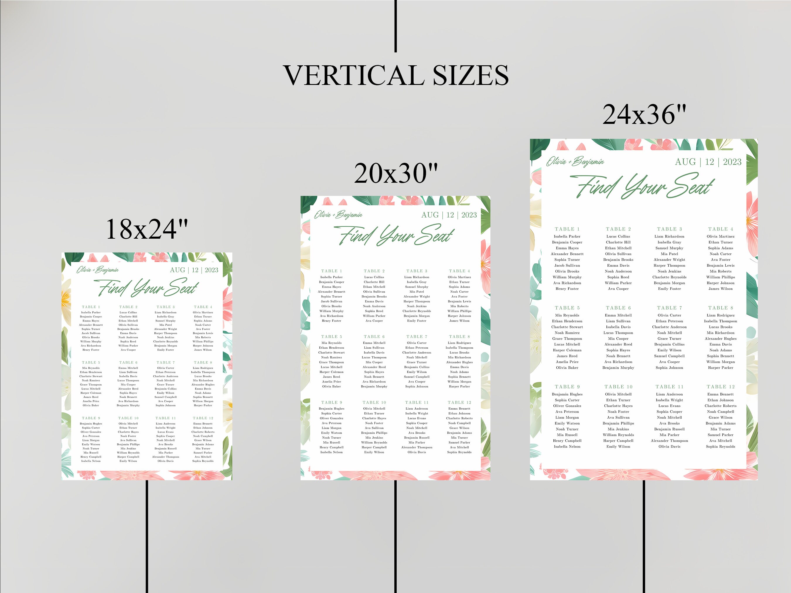 ELLA Printable Seating Chart Poster Template, Pink Summer Flowers ...