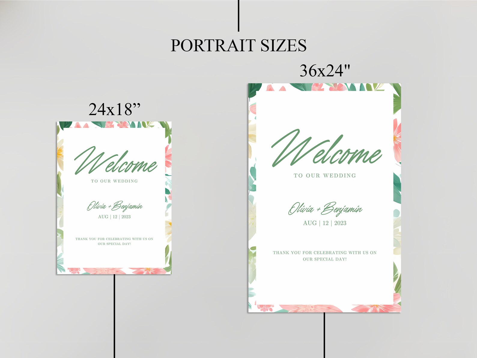 ELLA Printable Wedding Welcome Sign Template, Pink Summer Flowers ...