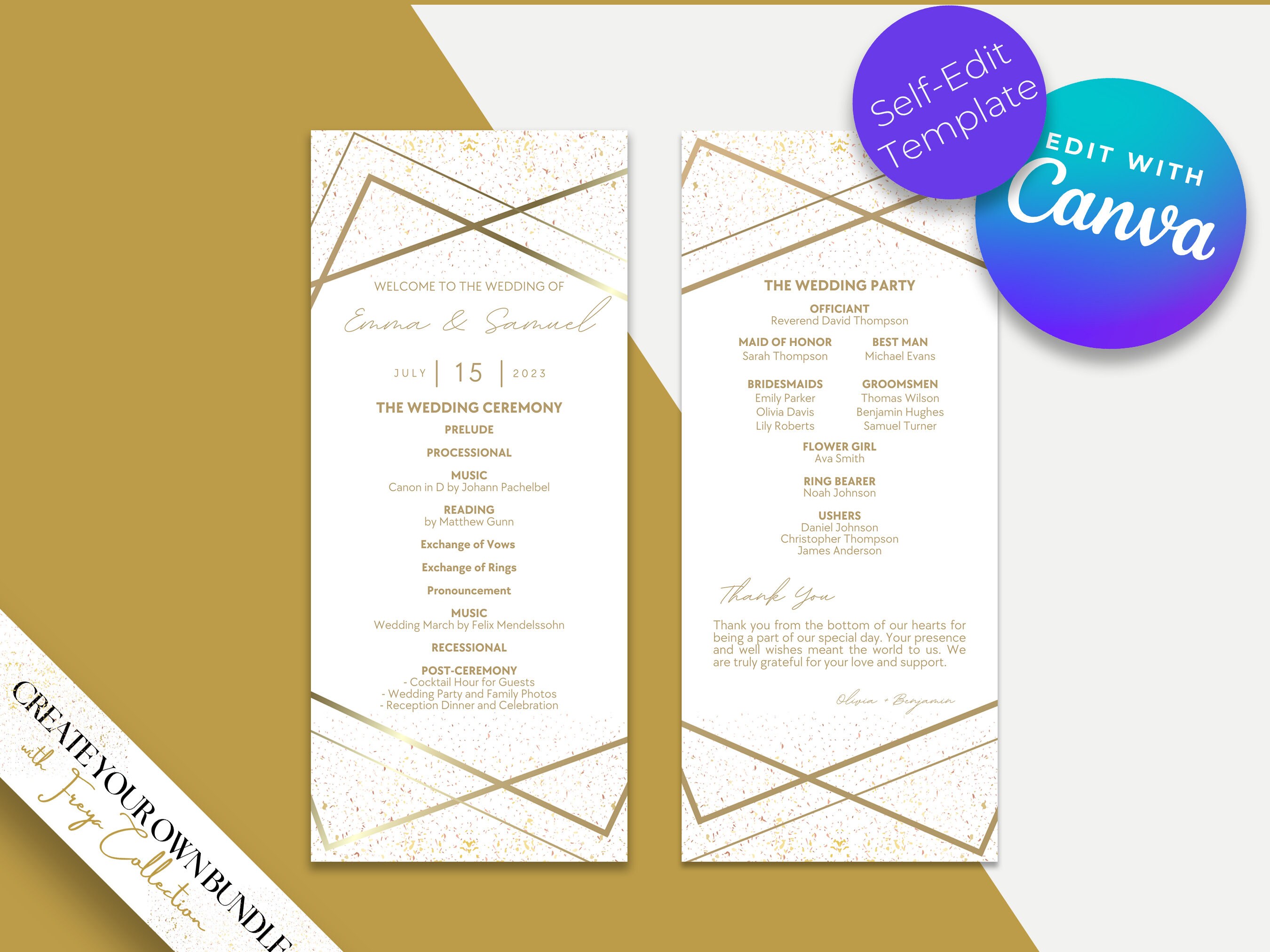 FREYA Printable Wedding Program Template, White and Gold, Geometric ...