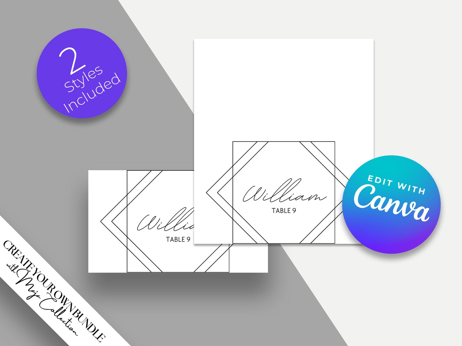 MAJA Printable Place Card Template, Black and White, Geometric ...