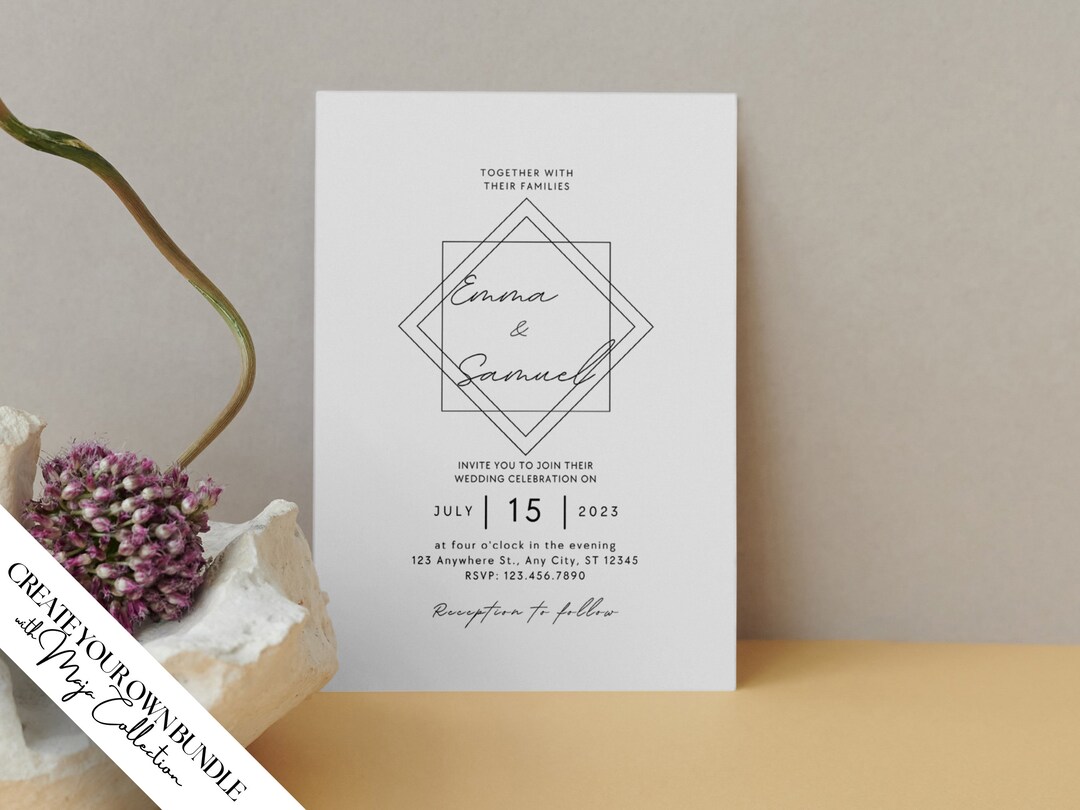 MAJA Minimalist Wedding Invitation, Black and White, Geometric Design ...