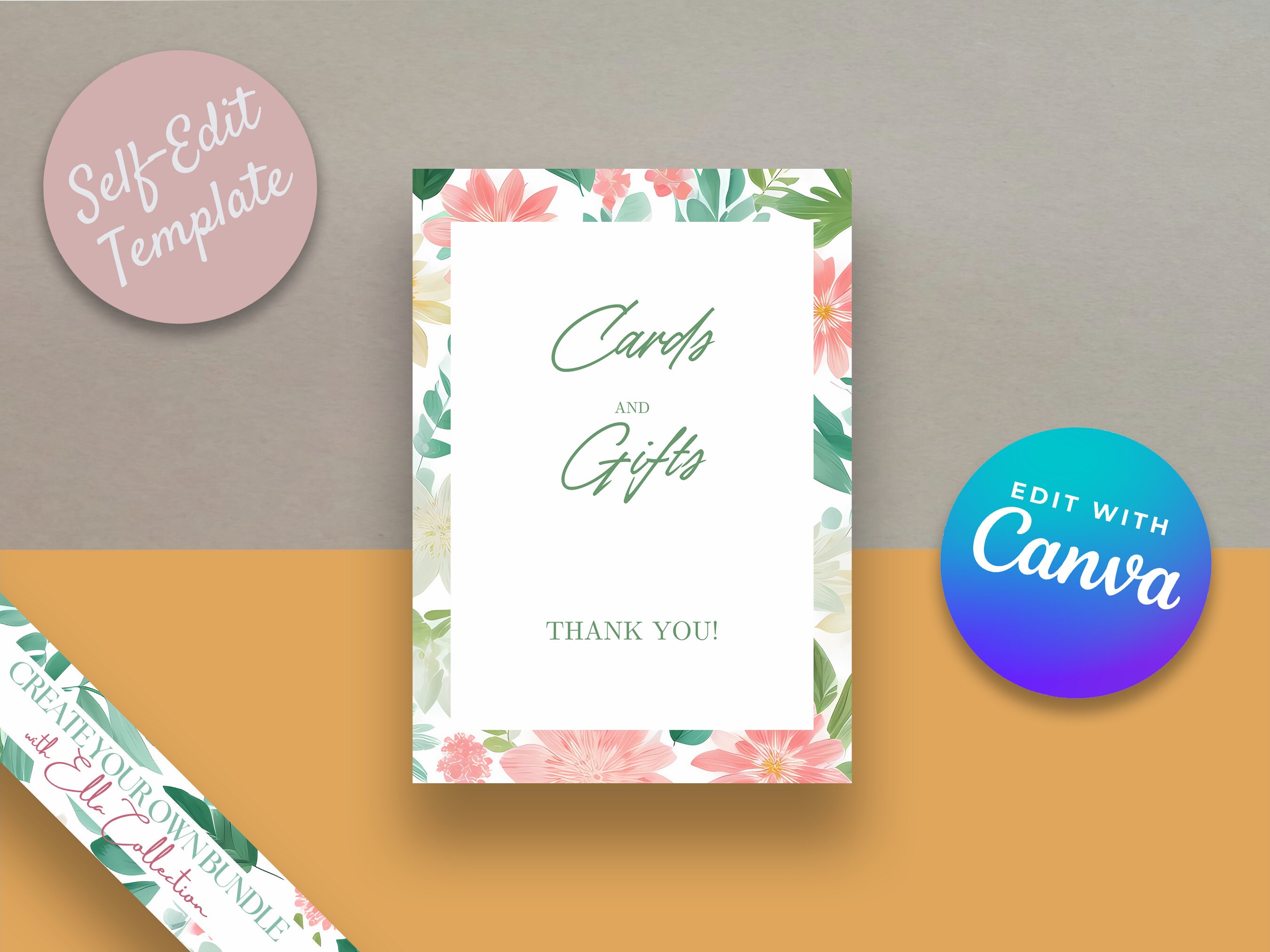ELLA Printable Cards and Gifts Sign Template, Pink Summer Flowers ...