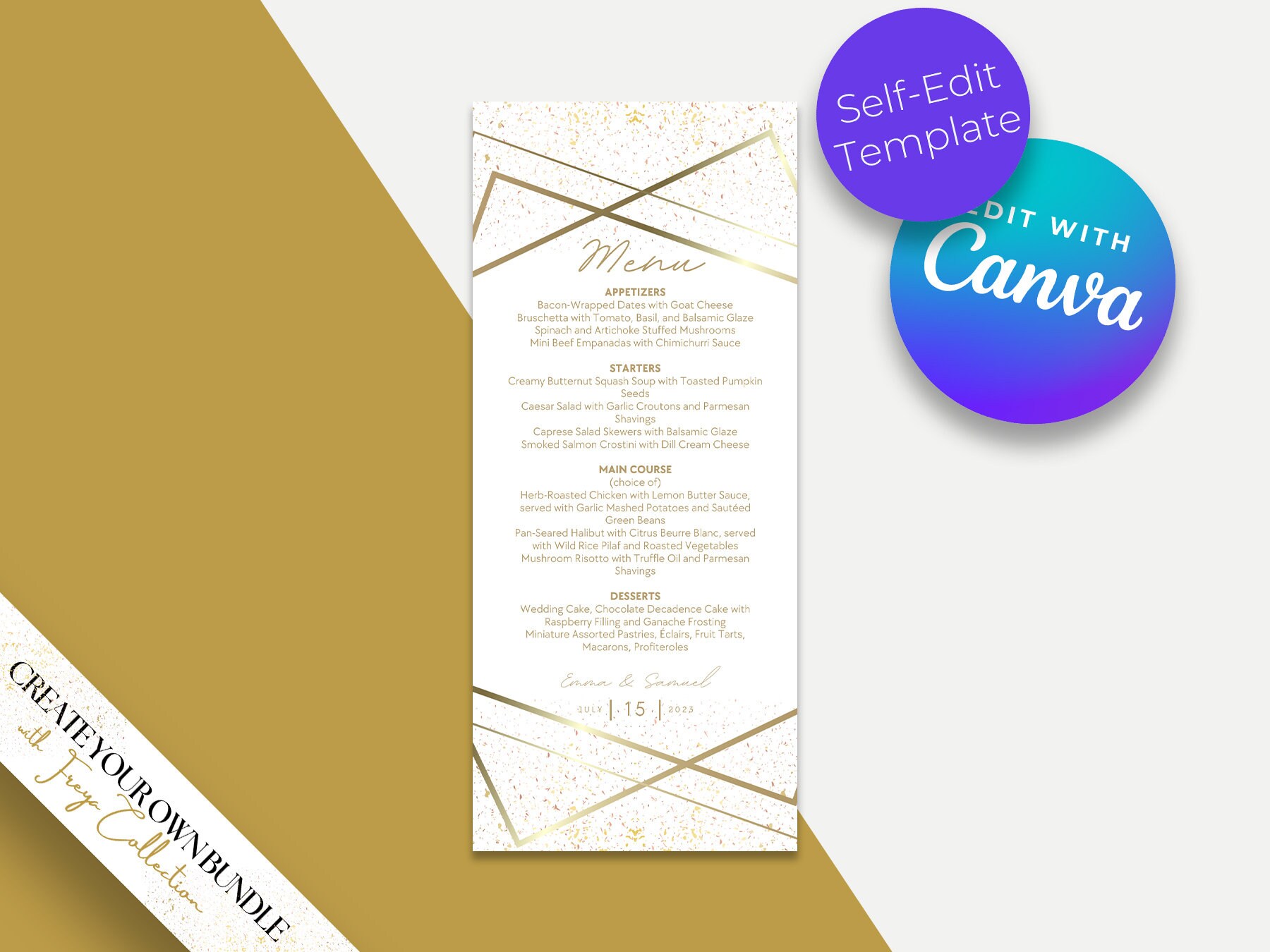 FREYA Printable Wedding Table Menu Card Template White and - Etsy