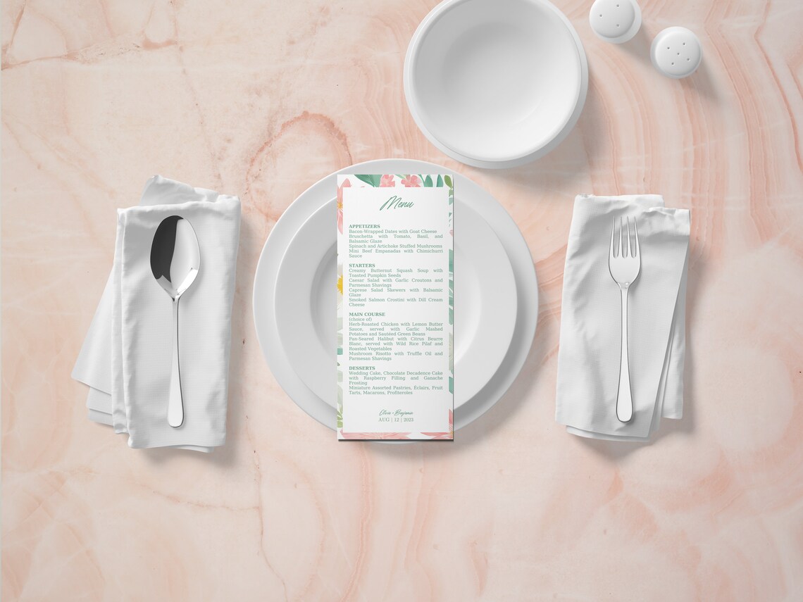 ELLA Printable Wedding Table Menu Card Template Pink Summer - Etsy