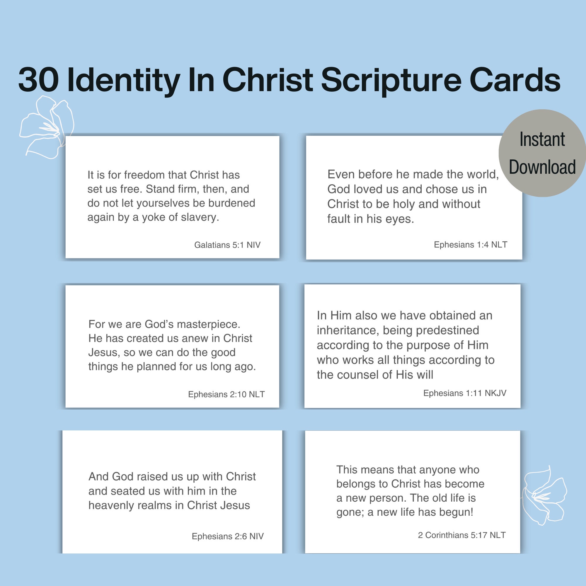 30 Printable Identity in Christ Scripture Cards |bible Verse Cards | Self Esteem| Identity ...