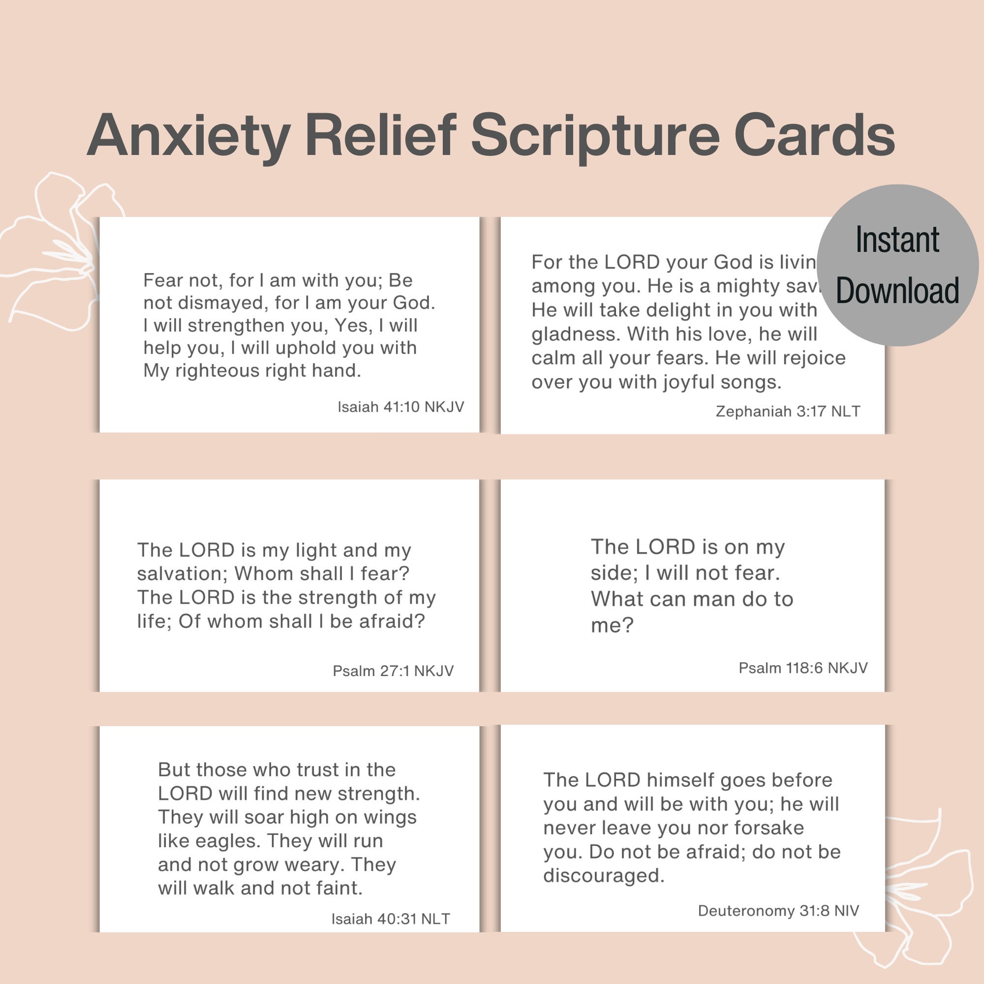 30 Anxiety Relief Printable Scripture Cards| Minimalist Bible Verse ...