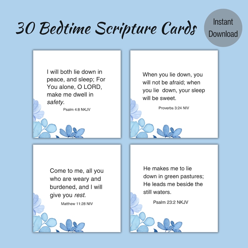 30 Printable Bedtime Scripture Cards | Nighttime Scripture Cards ...