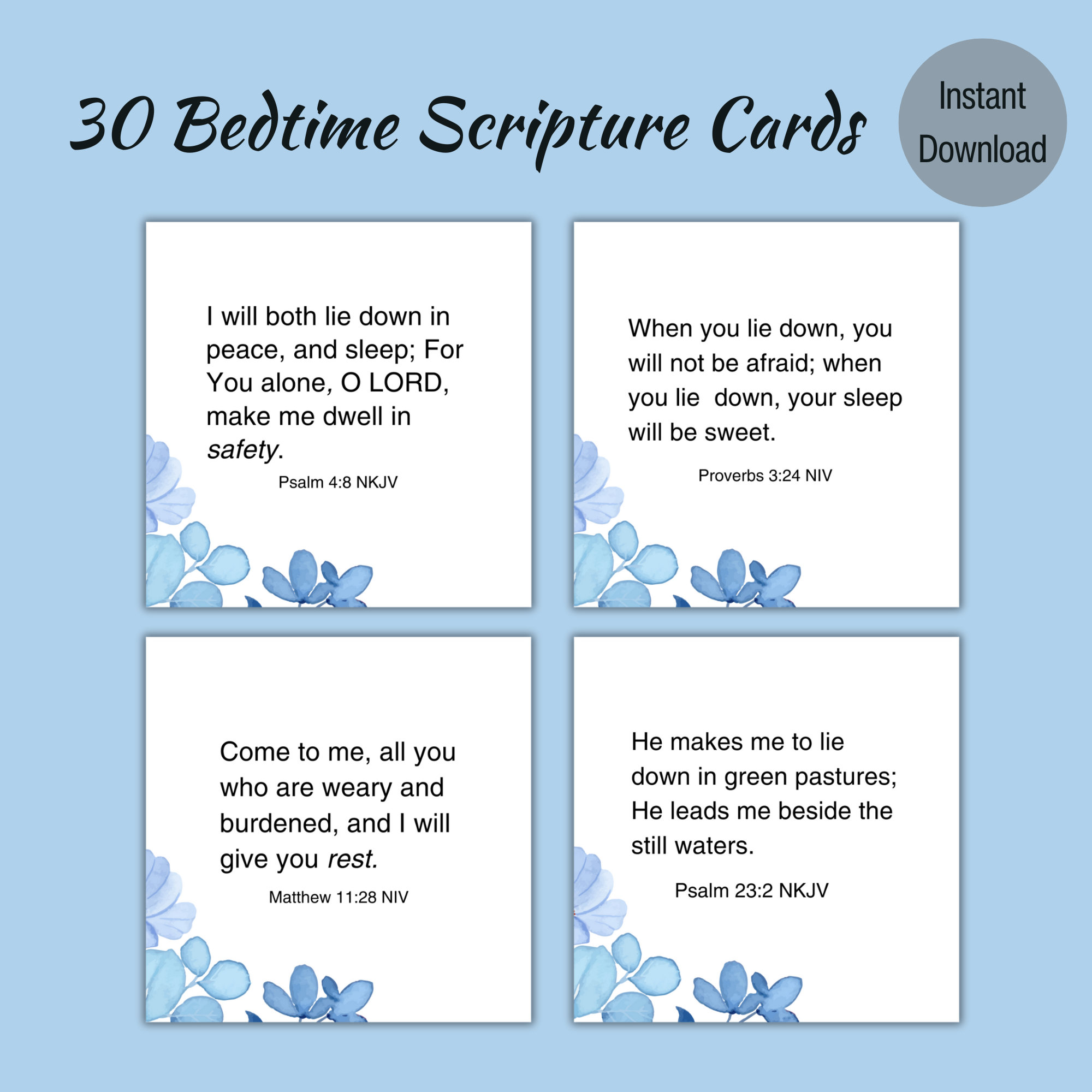 30 Printable Bedtime Scripture Cards | Nighttime Scripture Cards ...