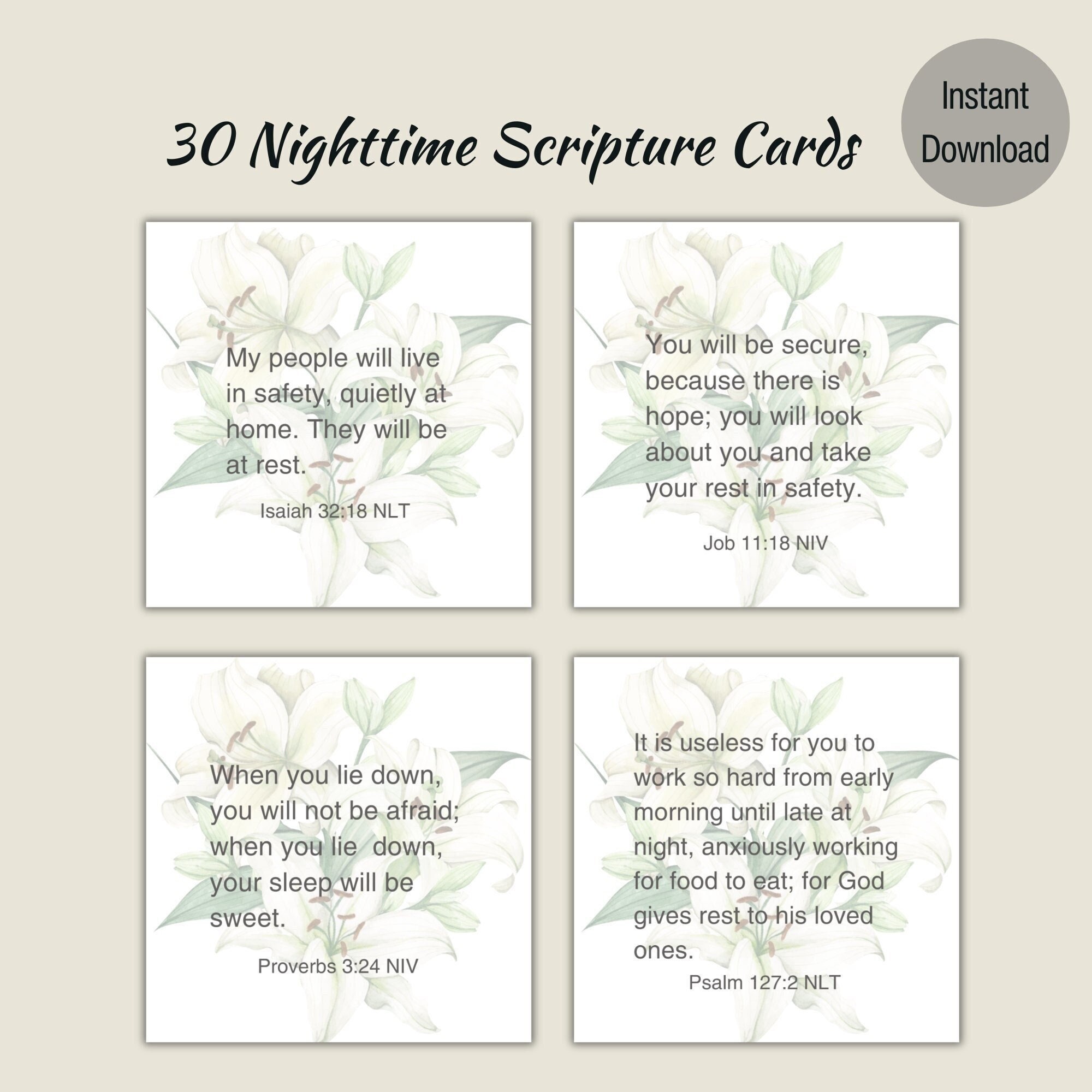 30 Printable Nighttime Bible Verse Cards Bedtime Scripture Cards Before ...