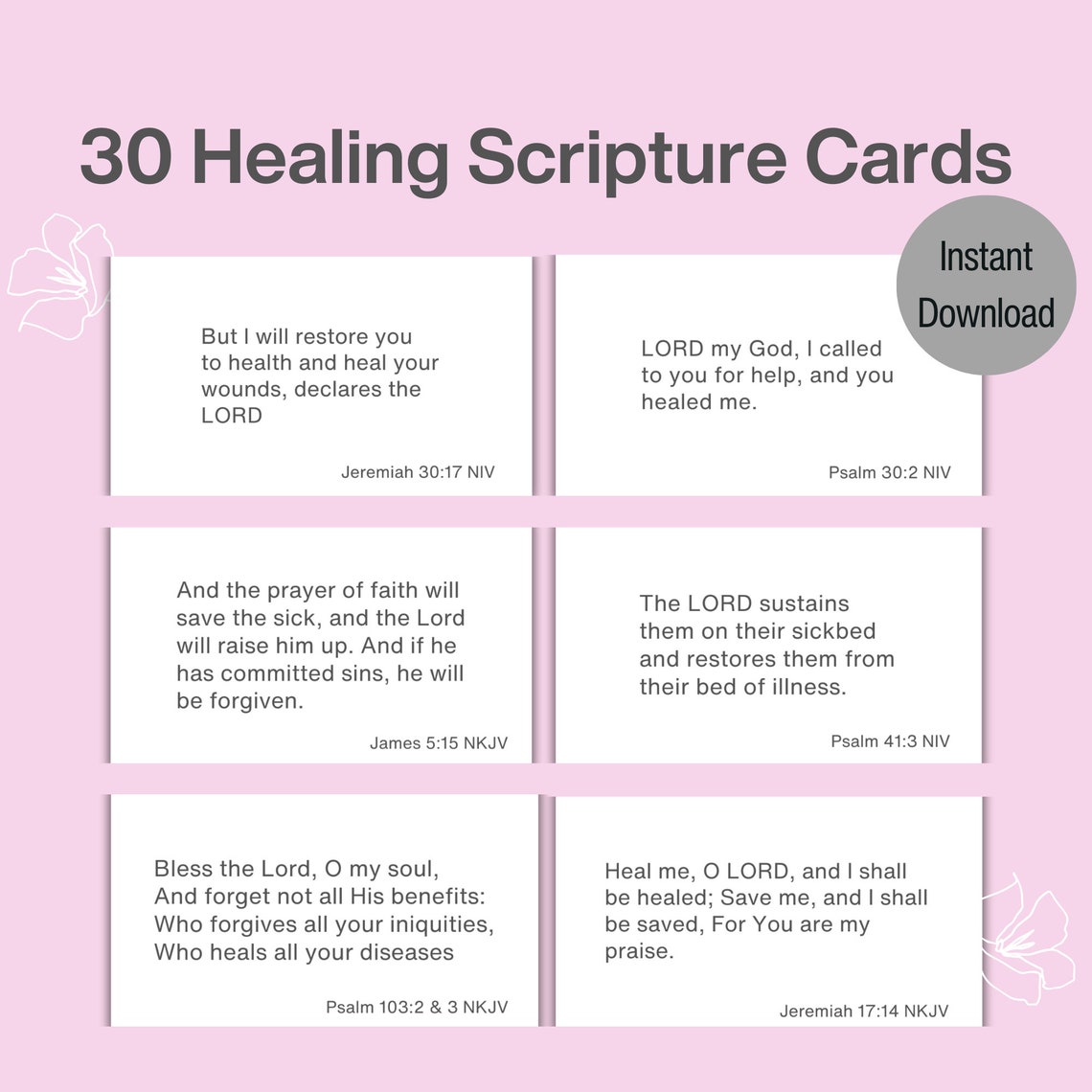 30 Printable Healing Scripture Cards, Bible Verse Cards, Prayer Cards ...