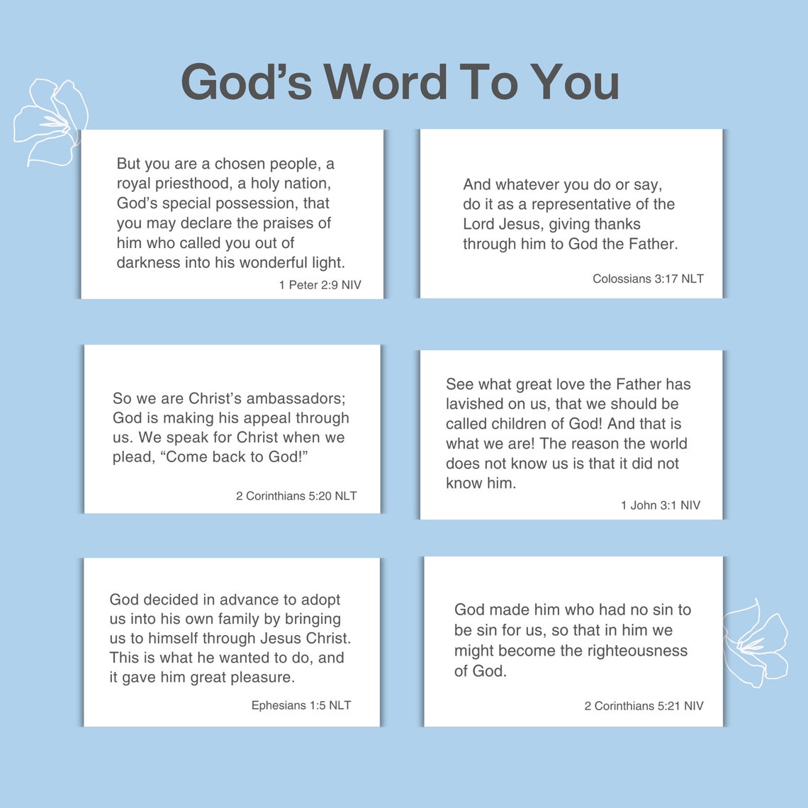 30 Printable Identity in Christ Scripture Cards bible Verse Cards Self Esteem Identity ...