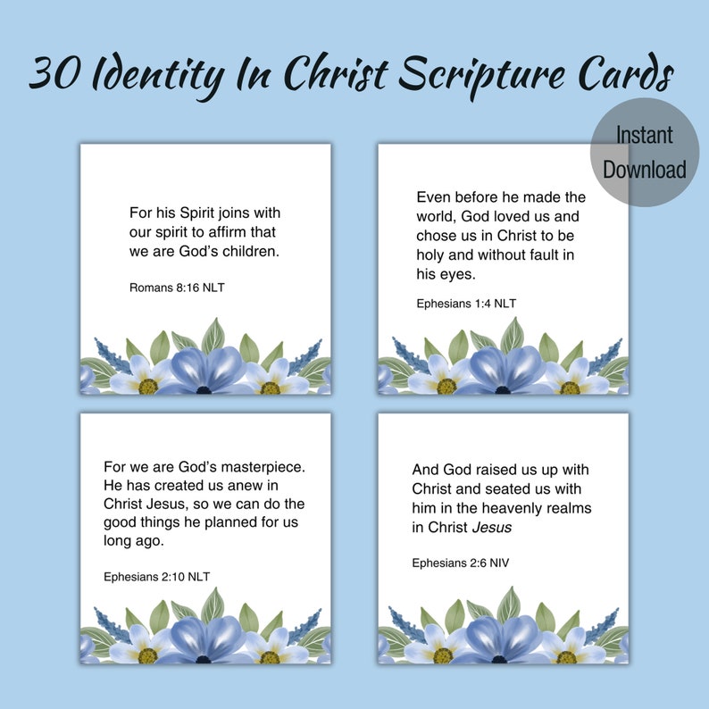 30 Identity in Christ Scripture Cards | Printable Bible Verse Cards ...