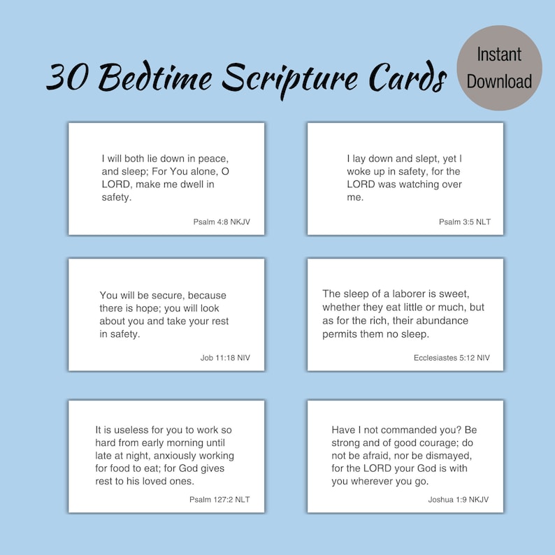 30 Printable Bedtime Scripture Cards | Minimalist Scripture Cards | Before Bed Scriptures| Sleep ...