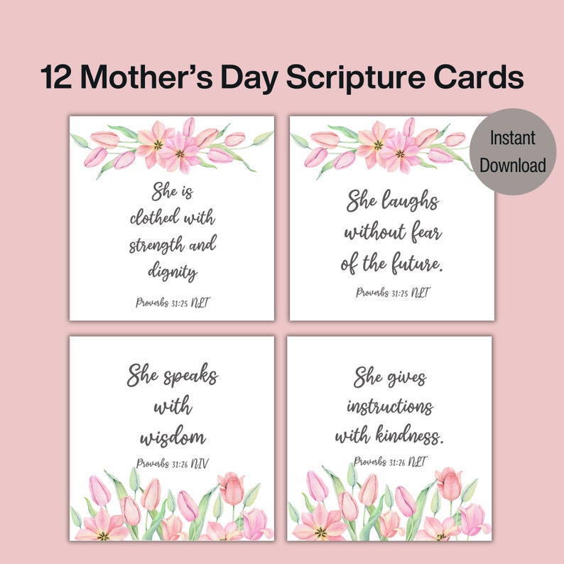 12 Printable Mothers Day Scripture Cards | Mothers Day Bible Verse ...