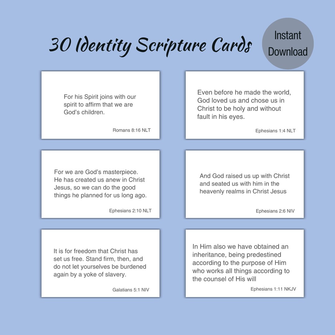 30 Printable Identity in Christ Scripture Cards Identity Bible Verse Cards Identity Scriptures ...