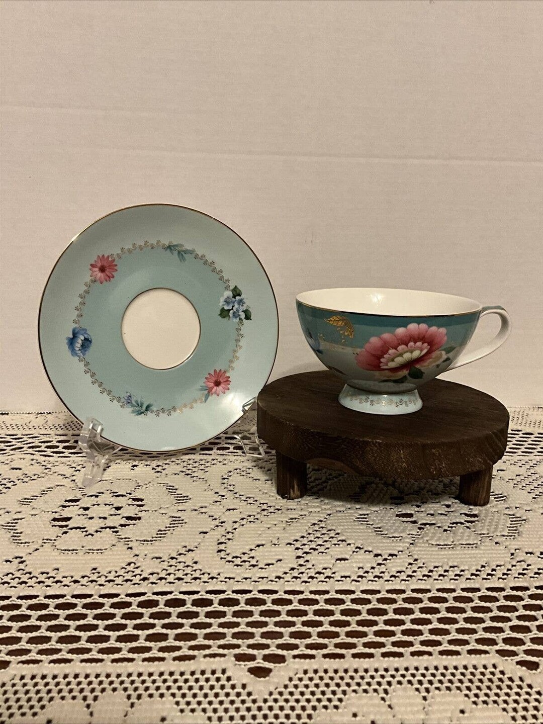 Grace Teaware Mint Floral Garden Tea Cup and Saucer - Etsy