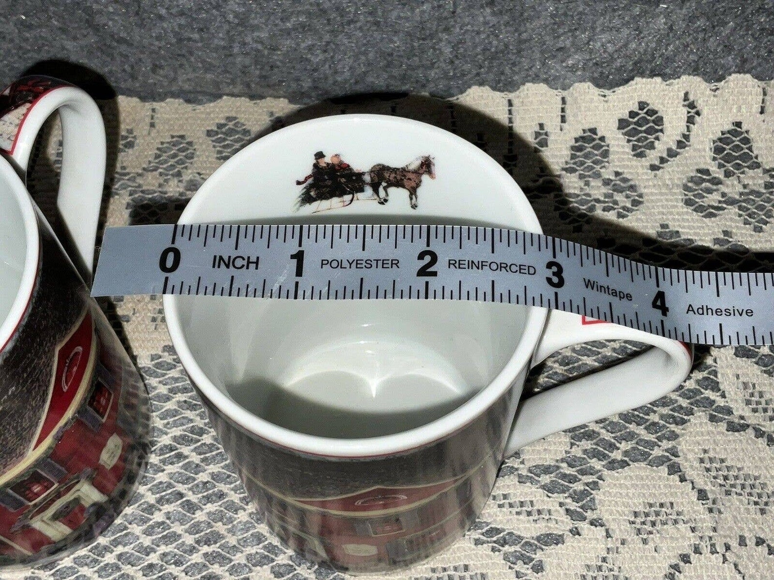 Vintage Farmhouse Coffee Cups Set of 2 Mugs Winter Country Barn Design ...