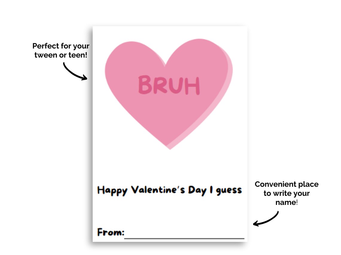 Bruh Valentine, Classroom Valentines Card, Boys Funny Valentine, Tween ...