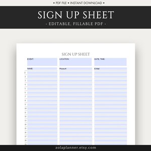Editable Sign up Sheet. Printable Sign up Template. Event Sign - Etsy