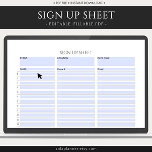 Editable Sign up Sheet. Printable Sign up Template. Event Sign - Etsy