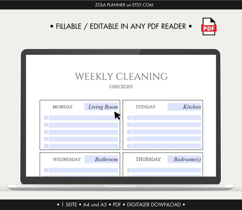 Weekly Cleaning Checklist Printable Planner. Fillable and - Etsy