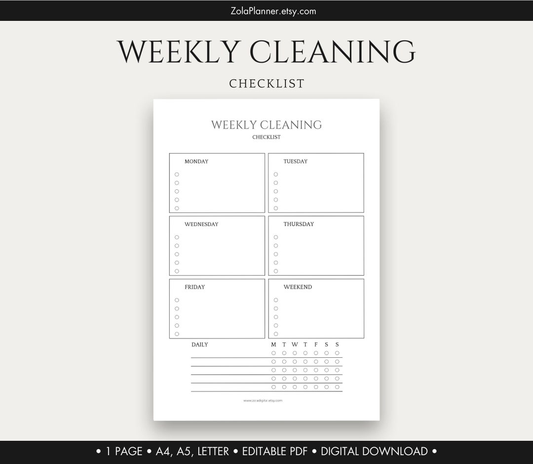 Weekly Cleaning Checklist Printable Planner. Fillable and - Etsy