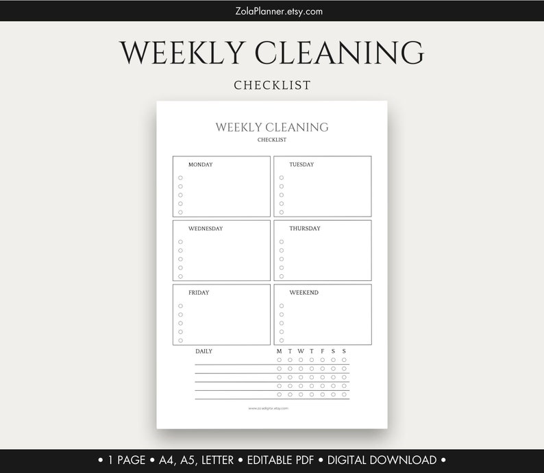 Weekly Cleaning Checklist Printable Planner. Fillable and - Etsy