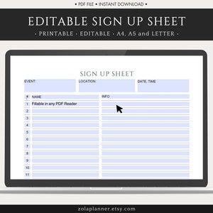 Sign up Sheet Editable. Customizable and Printable Sign up Sheet ...