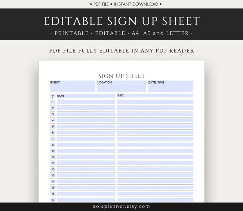 Sign up Sheet Editable. Customizable and Printable Sign up Sheet ...