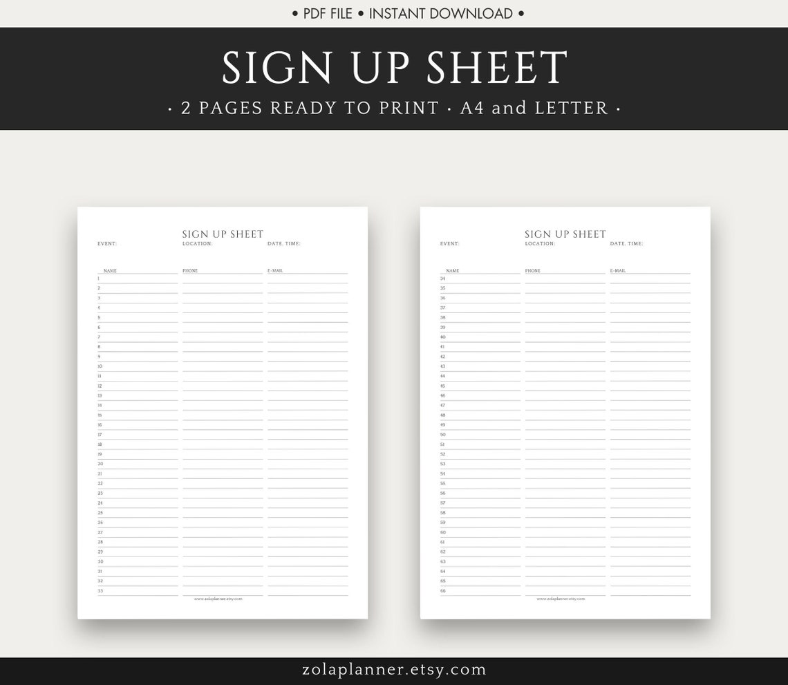 Editable Sign up Sheet. Printable Sign up Template. Event Sign in List ...