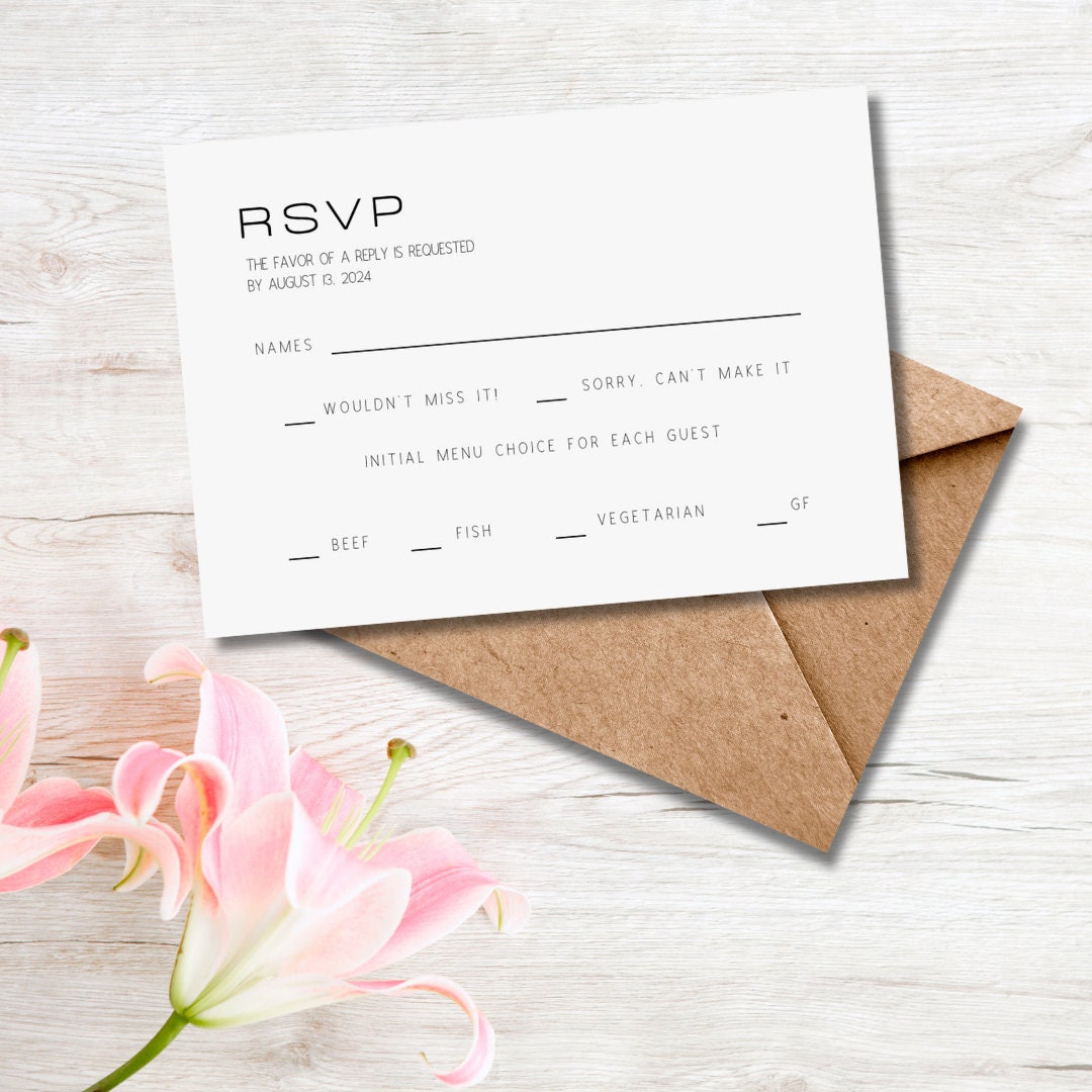 Minimalist Response Card Template INSTANT DOWNLOAD Minimalist Wedding ...