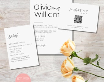 Minimal Wedding Invites With QR Code, Minimalist Wedding Invitation ...