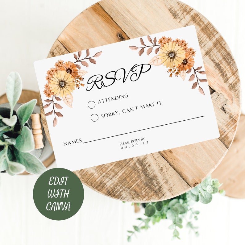 Boho RSVP Card Template INSTANT DOWNLOAD Digital Wedding Invitation Response Card Editable With ...