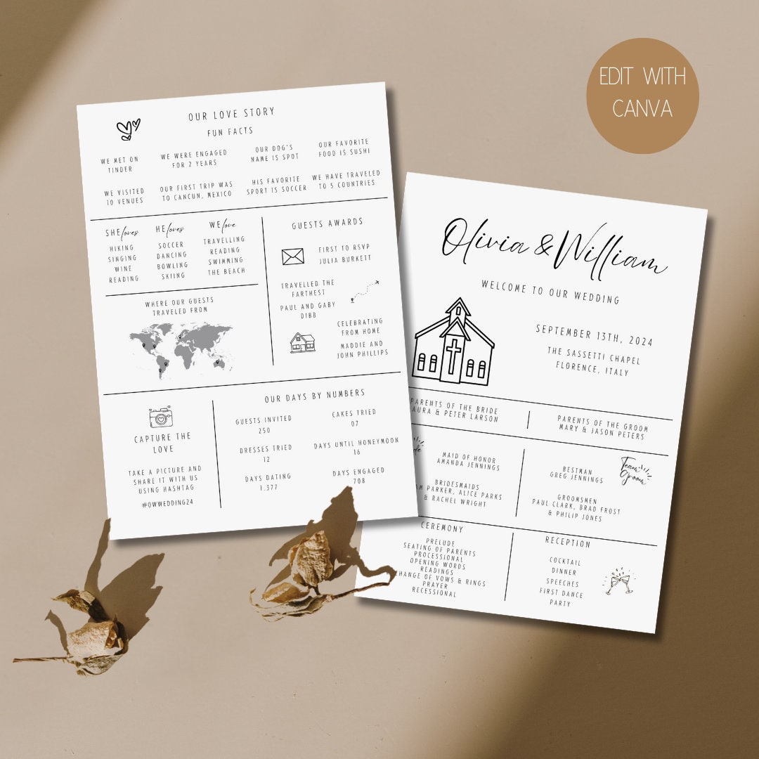 Wedding Program Template Fun Facts, Infographic Wedding Program, Church ...