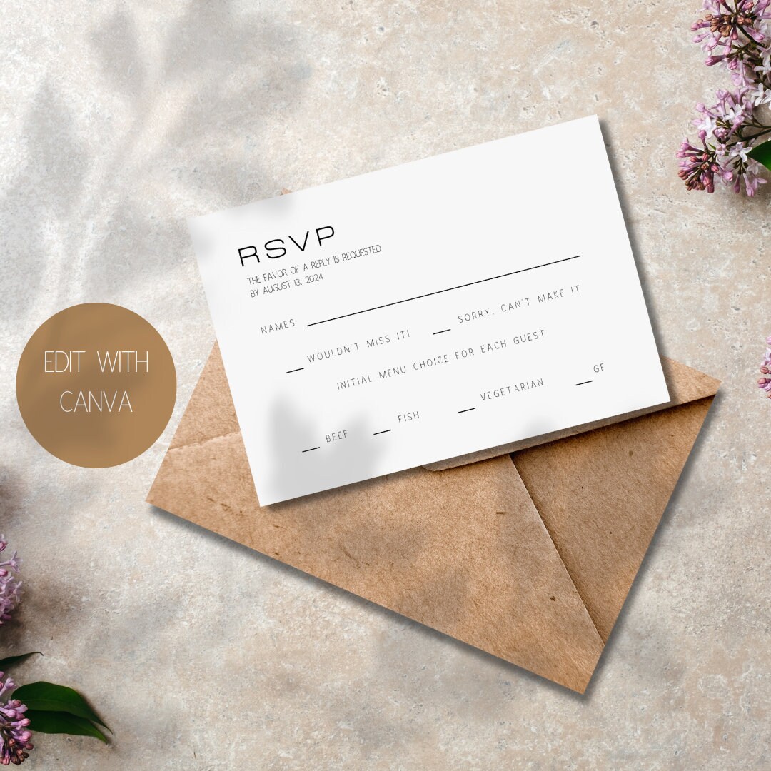Minimalist Response Card Template INSTANT DOWNLOAD Minimalist Wedding ...