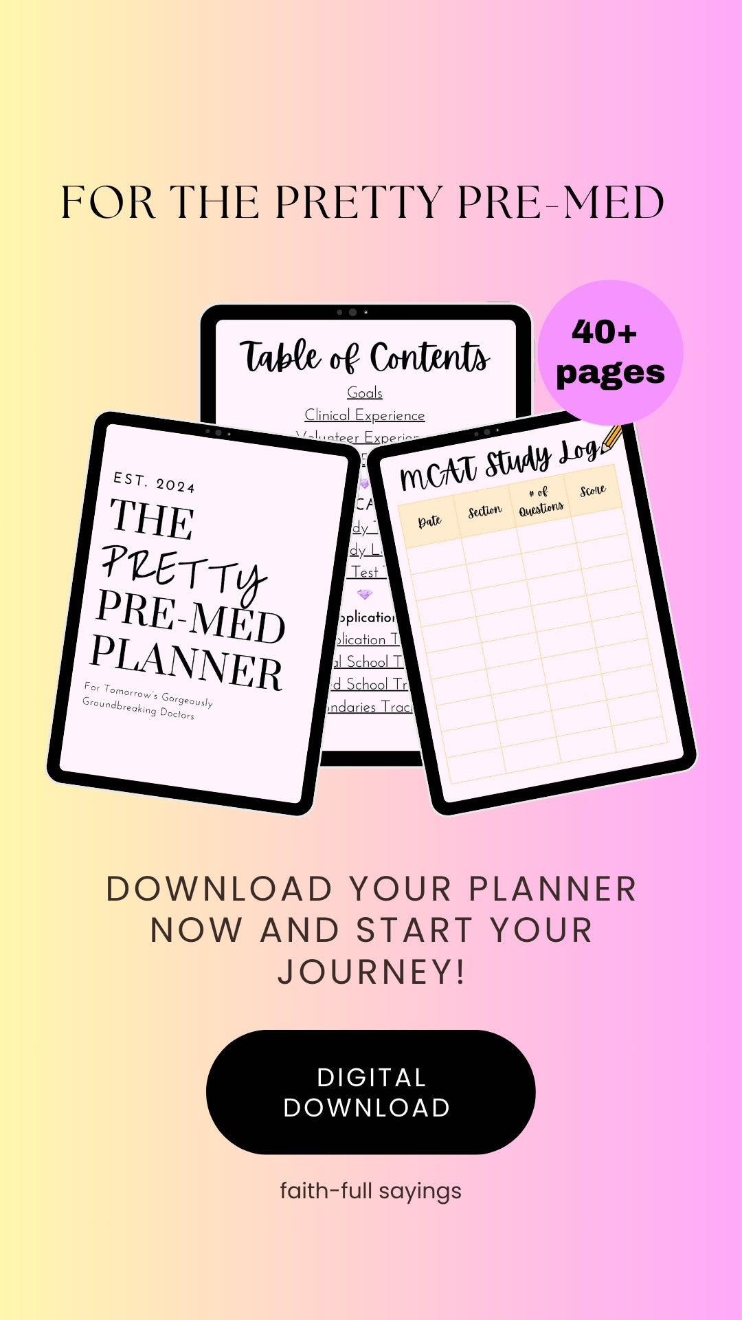 The Pretty Pre-med Planner | Digital Pre-med Planner | MCAT ...