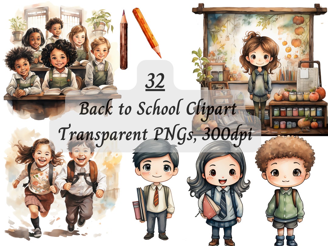 Back to School Clipart Watercolor Children in School Clip Art - Etsy