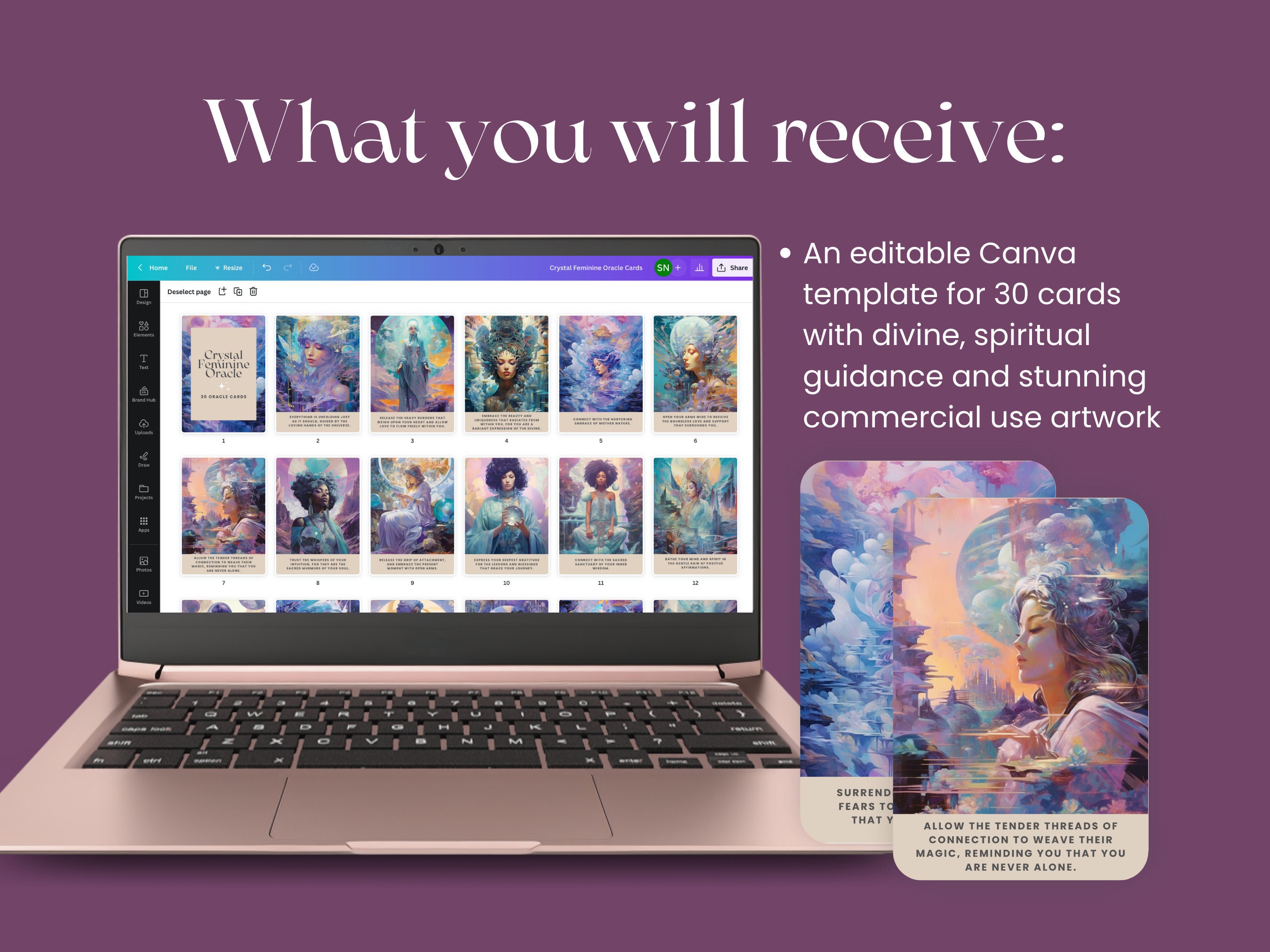 PLR Oracle Card Deck for Manifestation and Intuition, Done for You Canva Template for Spiritual ...