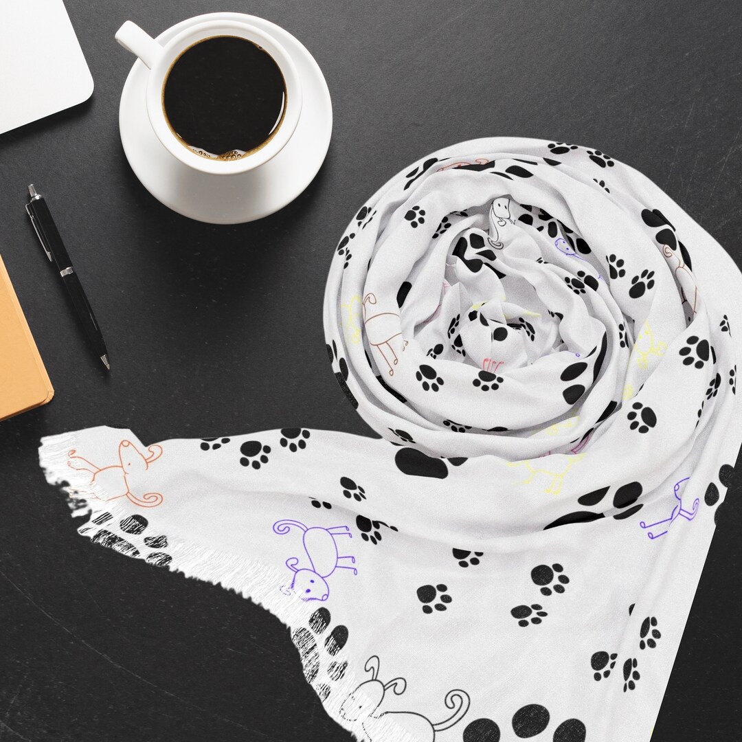 Cheerful Dog and Paw Pattern Scarf Perfect for All Genders Gift for Her ...