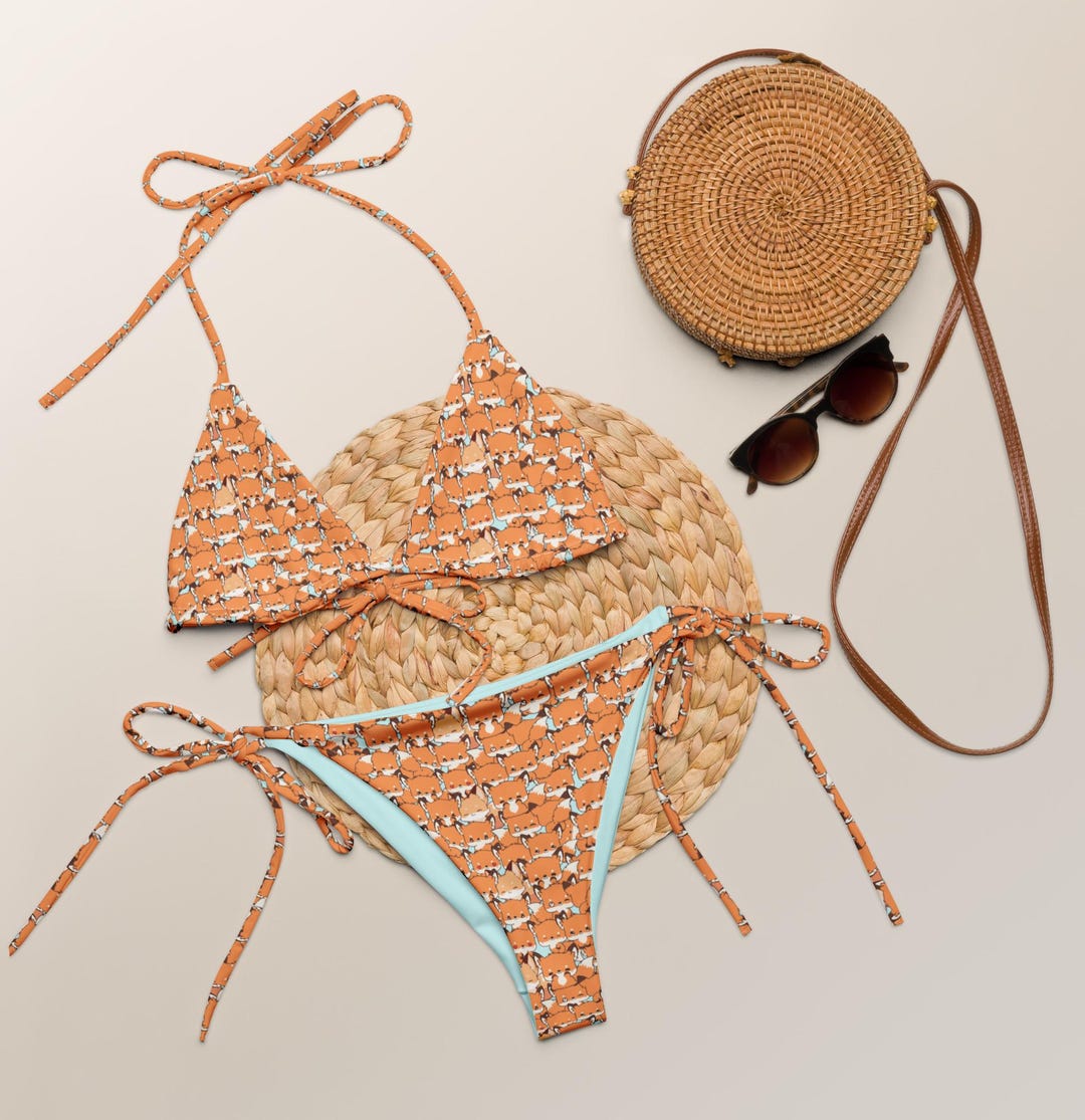 Fox Recycled String Bikini Cute Fun Beach Wear for Her Them Poolside ...