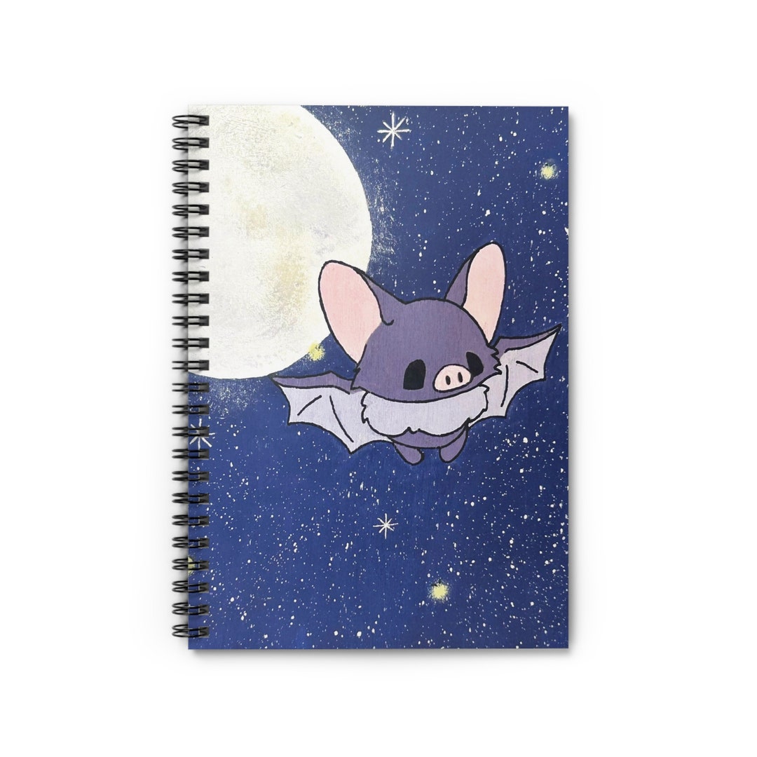 Whimsical Bat Spiral Notebook Cute Chibi Bat Journal Ruled Line ...