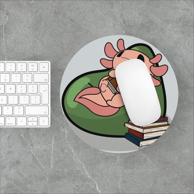 Chillin Chibi Axolotl Mouse Pad - Cute Bookworm Desk Accessories ...