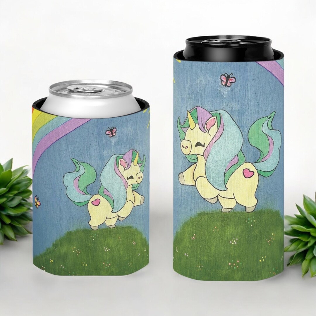 Mythical Chibi Unicorn Can Cooler - Fun and Functional Beverage Sleeve ...