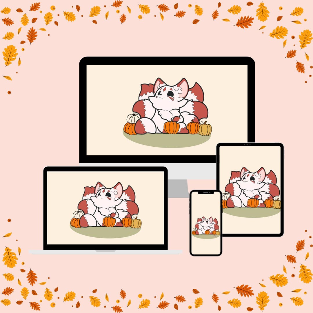 Pumpkin Patch Kitsune Wallpaper – Fall Digital Background (digital ...