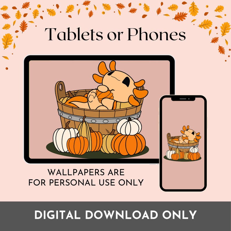 Autumn Axolotl Wallpaper Instant Digital Download for Devices ...