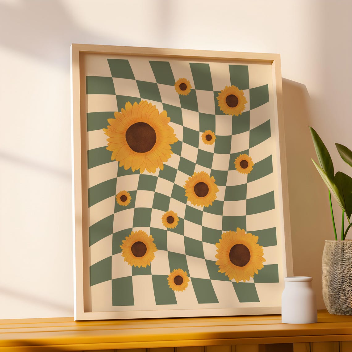 Sunflower Sage Green Wall Art, Contemporary Home Decor, Bedroom Decor ...