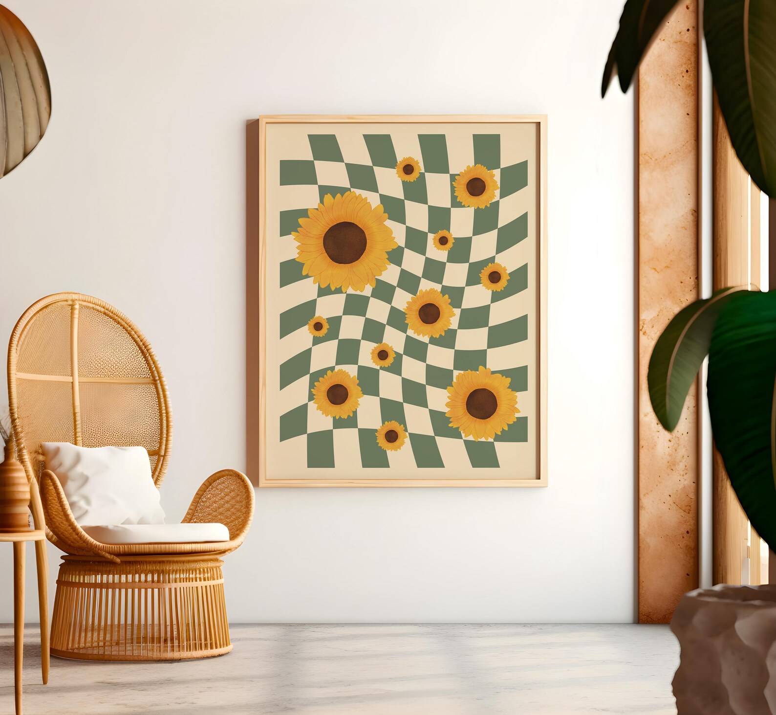 Sunflower Sage Green Wall Art, Contemporary Home Decor, Bedroom Decor ...