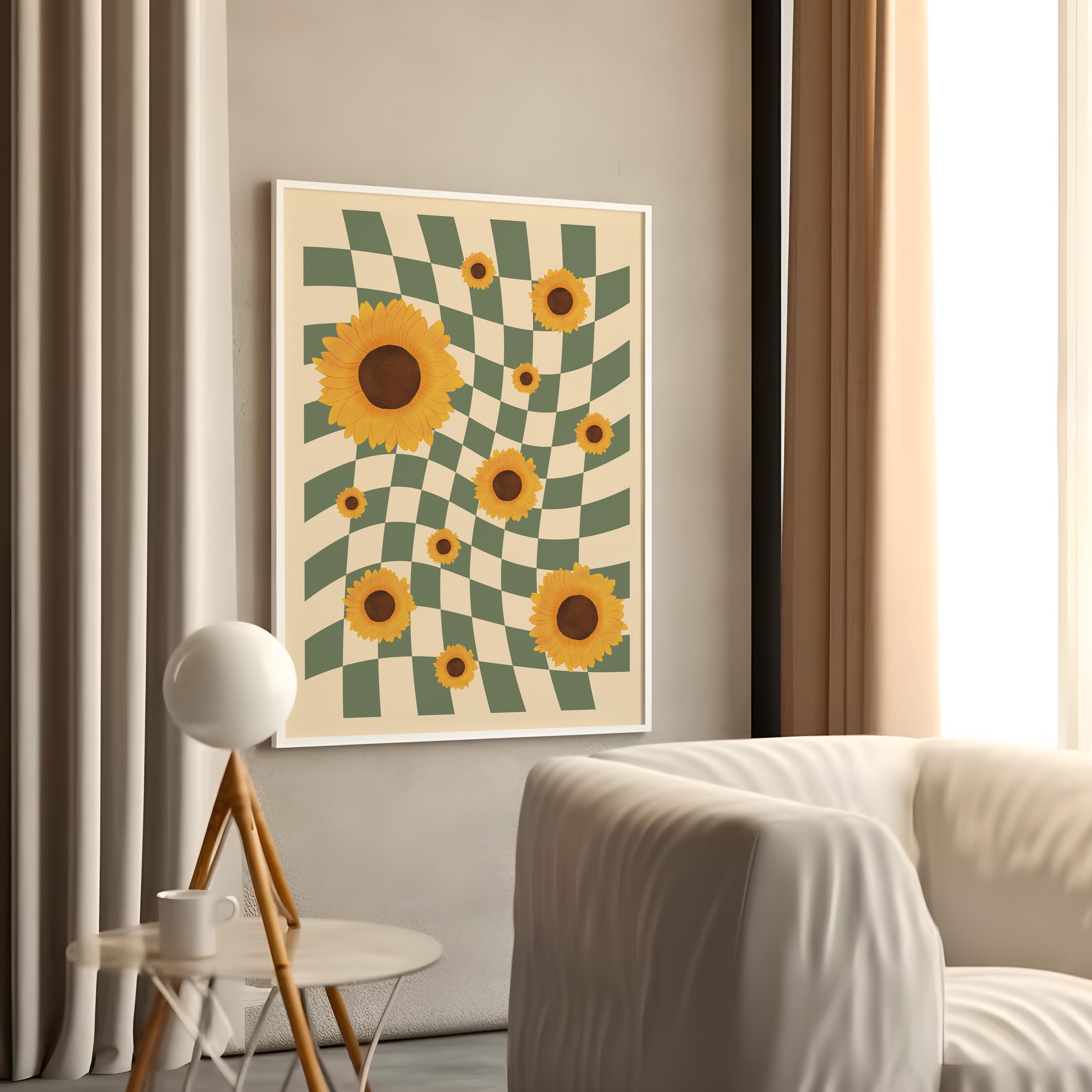 Sunflower Sage Green Wall Art, Contemporary Home Decor, Bedroom Decor ...